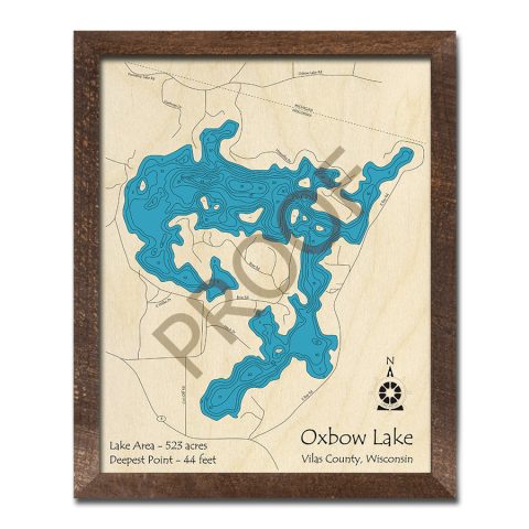 Oxbow Lake WI 3D Wood Map, Wisconsin, Custom Map Art