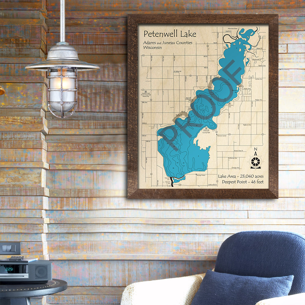 Petenwell Lake WI 3D Wood Map, Wisconsin, Custom Map Art