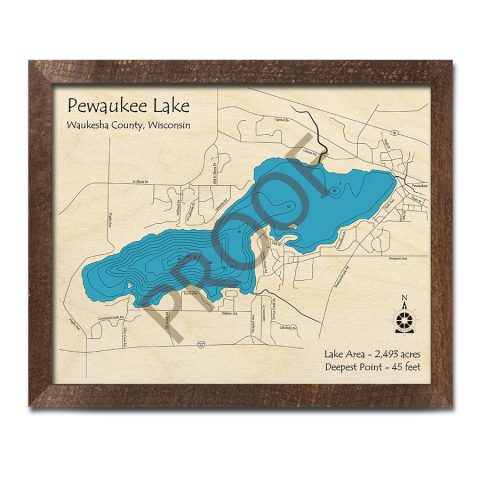 Pewaukee Lake WI 3D Wood Map, Wisconsin, Custom Map Art