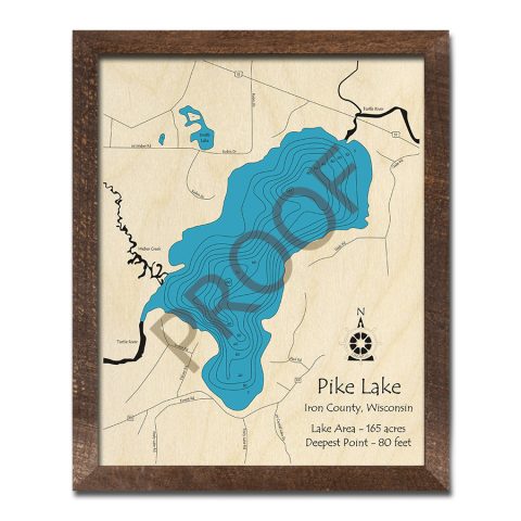Pike Lake WI 3D Wood Map, (Iron) Wisconsin, Custom Map Art