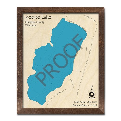 Round Lake WI 3D Wood Map, (Chippewa) Wisconsin, Custom Map Art