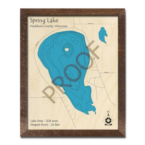 Spring Lake WI 3D Wood Map, (Washburn) Wisconsin, Custom Map Art