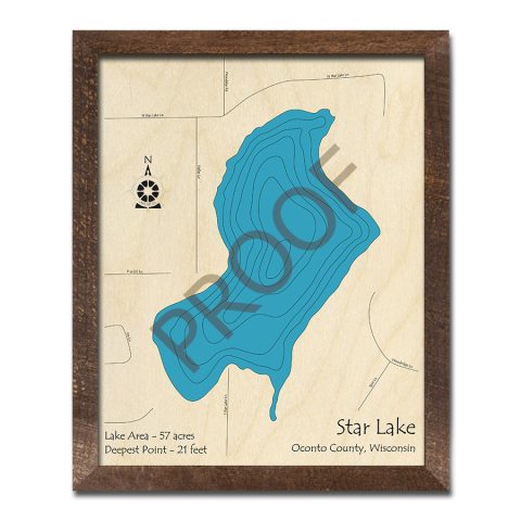 Star Lake WI 3D Wood Map, (Oconto) Wisconsin, Custom Map Art