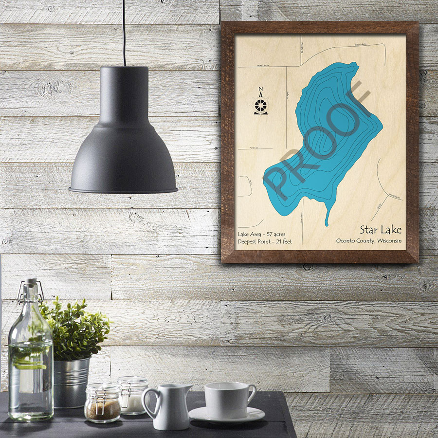 Star Lake WI 3D Wood Map, (Oconto) Wisconsin, Custom Map Art