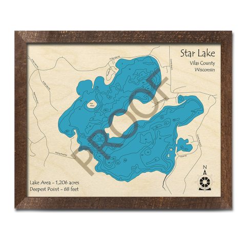 Star Lake WI 3D Wood Map, (Vilas) Wisconsin, Custom Map Art