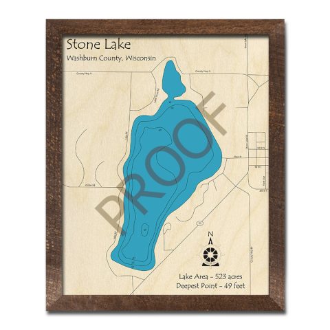 Stone Lake WI 3D Wood Map, (Washburn) Wisconsin, Custom Map Art