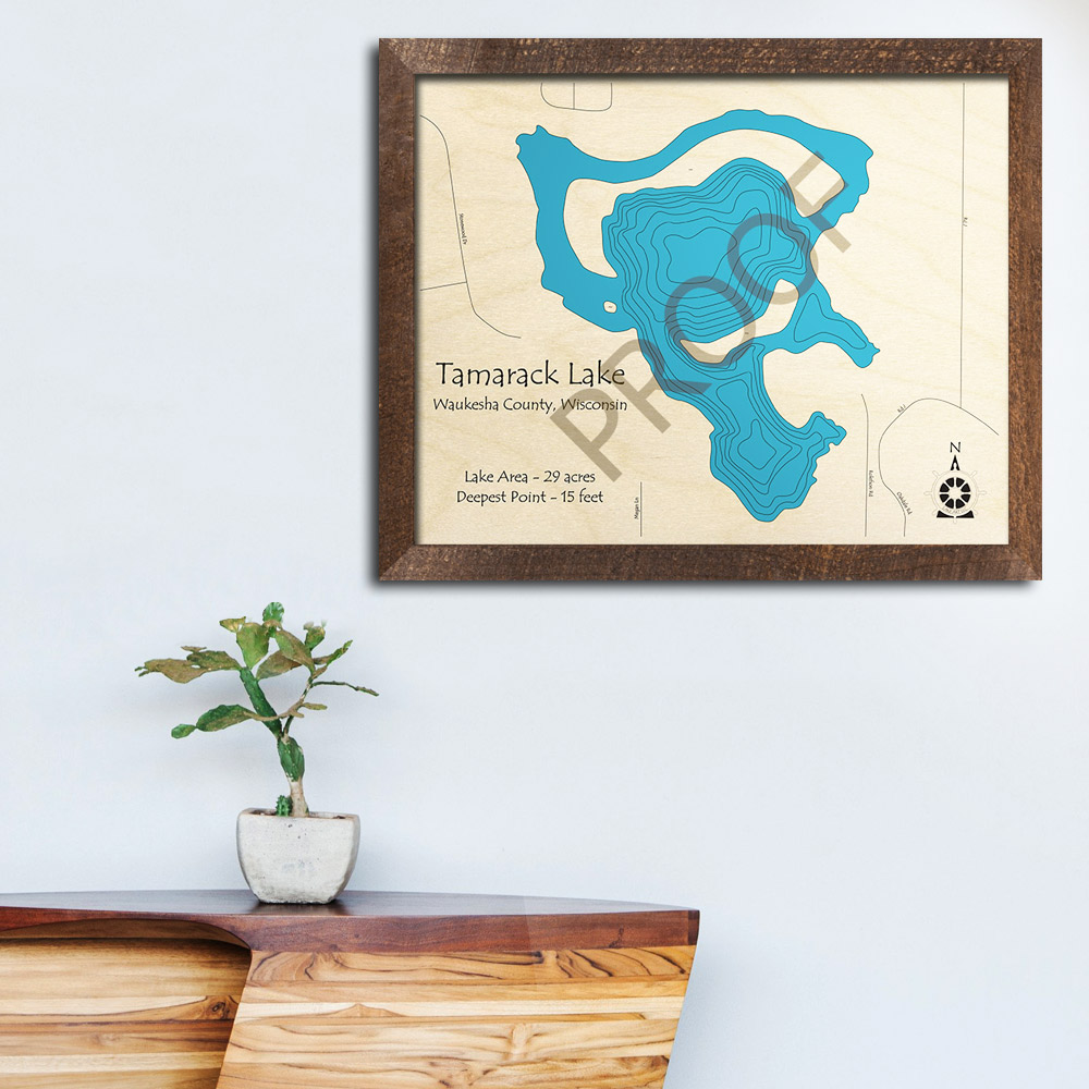 Tamarack Lake WI 3D Wood Map, Wisconsin, Custom Map Art