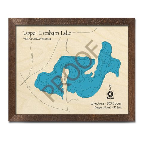 Upper Gresham Lake WI 3D Wood Map, Wisconsin, Custom Map Art