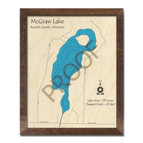 McGraw Lake WI 3D Wood Map, Wisconsin, Custom Map Art