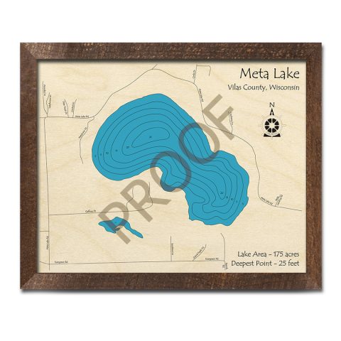 Meta Lake WI 3D Wood Map, Wisconsin, Custom Map Art