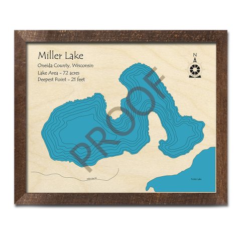 Miller Lake WI 3D Wood Map, Wisconsin, Custom Map Art