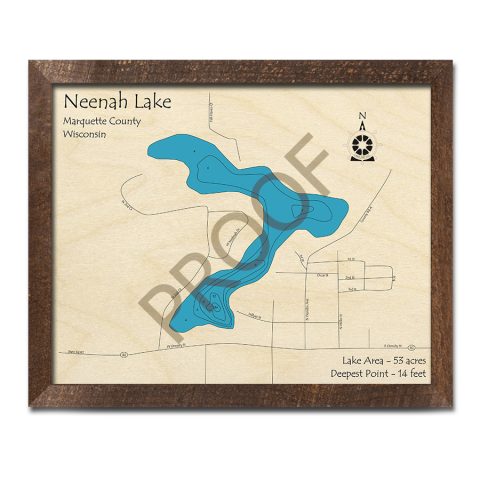 Neenah Lake WI 3D Wood Map, Wisconsin, Custom Map Art