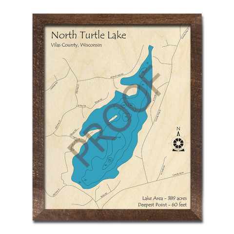 North Turtle Lake WI 3D Wood Map, Wisconsin, Custom Map Art