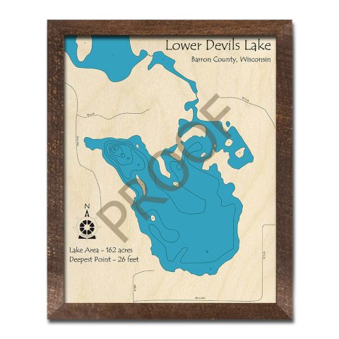 Lower Devils Lake WI 3D Wood Map, Wisconsin, Custom Map Art