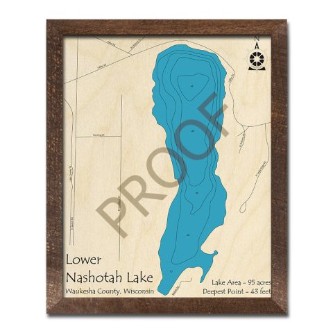 Lower Nashotah Lake WI 3D Wood Map, Wisconsin, Custom Map Art