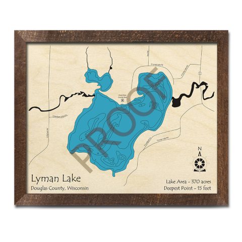 Lyman Lake WI 3D Wood Map, Wisconsin, Custom Map Art