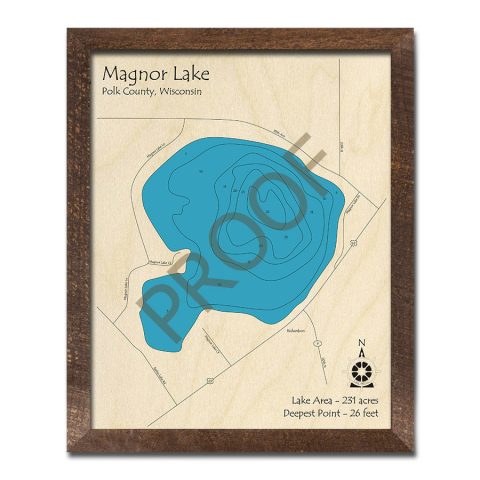 Magnor Lake WI 3D Wood Map, Wisconsin, Custom Map Art