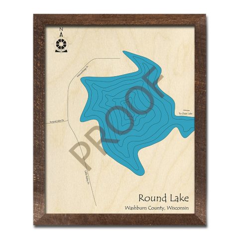 Round Lake WI 3D Wood Map, (Washburn) Wisconsin, Custom Map Art