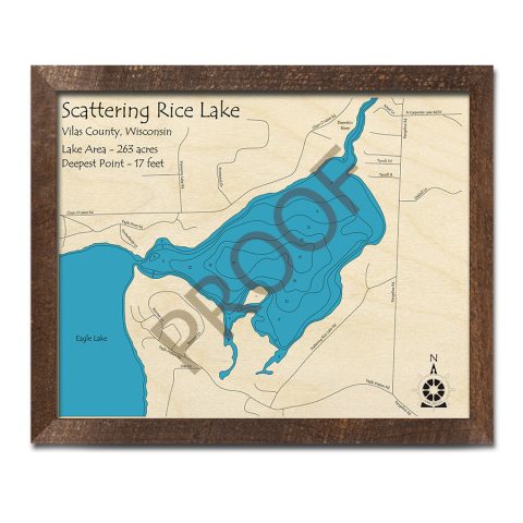Scattering Rice Lake WI 3D Wood Map, Wisconsin, Custom Map Art