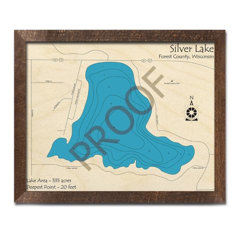 Silver Lake WI 3D Wood Map, (Forest) Wisconsin, Custom Map Art