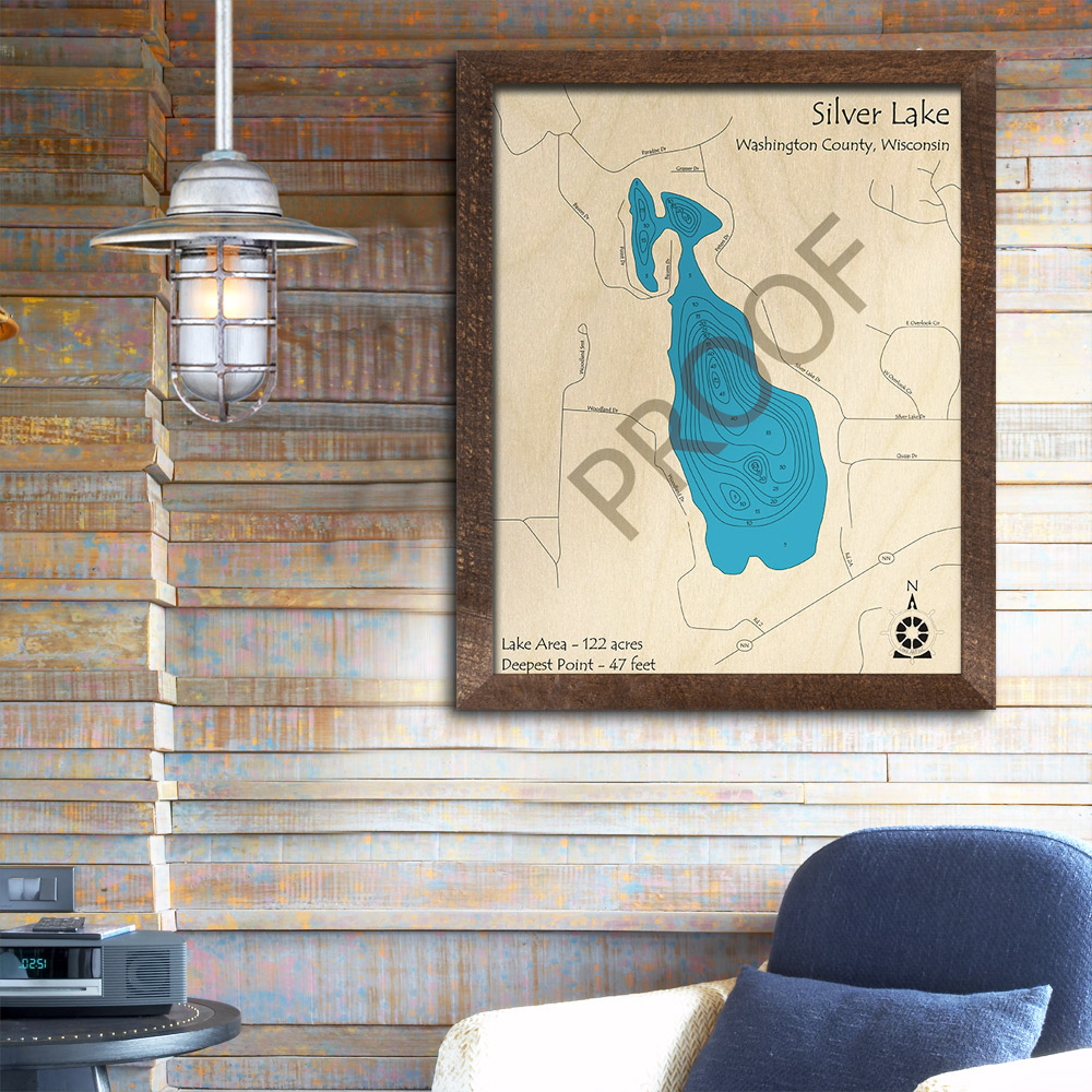 Silver Lake WI 3D Wood Map, (Washington) Wisconsin, Custom Map Art