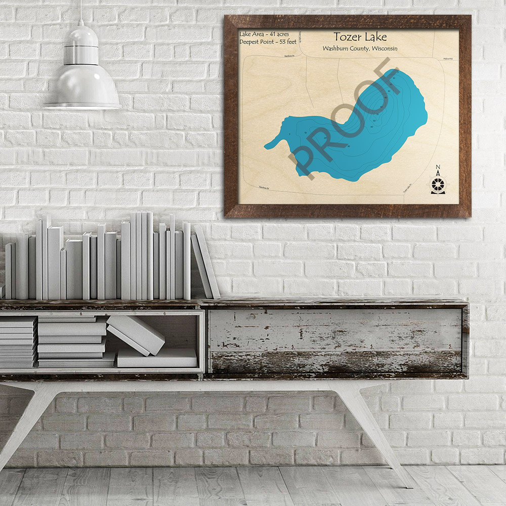 Tozer Lake WI 3D Wood Map, Wisconsin, Custom Map Art