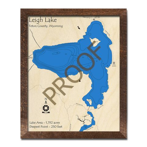 Leigh Lake WY 3D Wood Map, Wisconsin, Custom Map Art