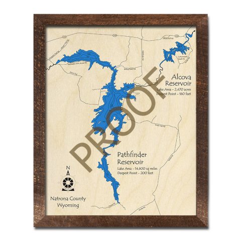 Pathfinder Reservoir - Alcova Reservoir 3D Wood Map, Wisconsin, Custom ...