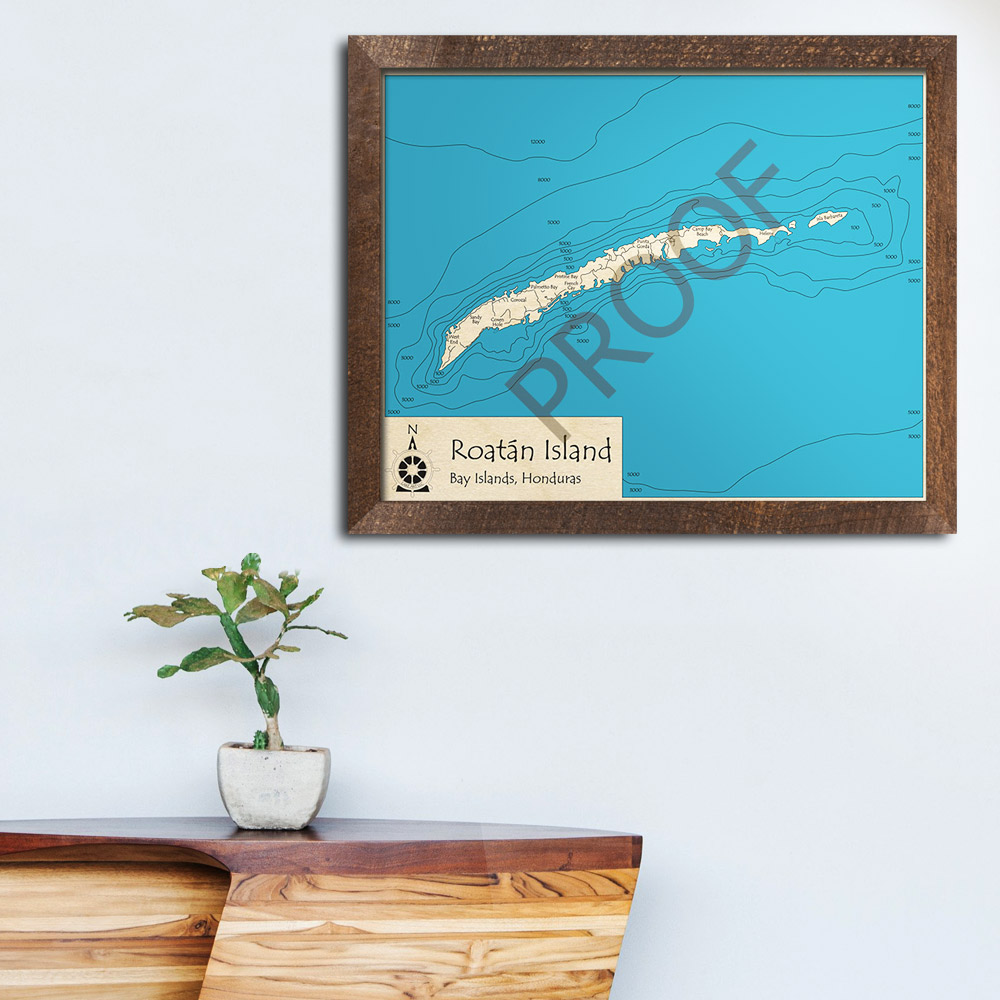 Roatan Island - Honduras 3D Wood Map, Custom Nautical Map Art