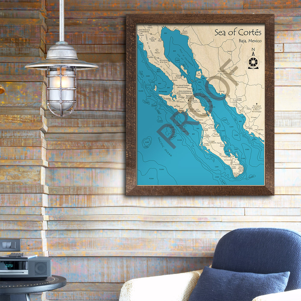 Sea of Cortes - Baja California, Mexico 3D Wood Map, Custom Nautical ...