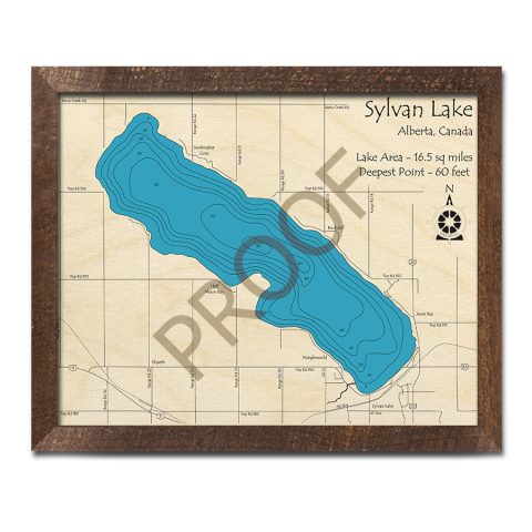 Sylvan Lake - Canada 3D Wood Map, Custom Nautical Map Art
