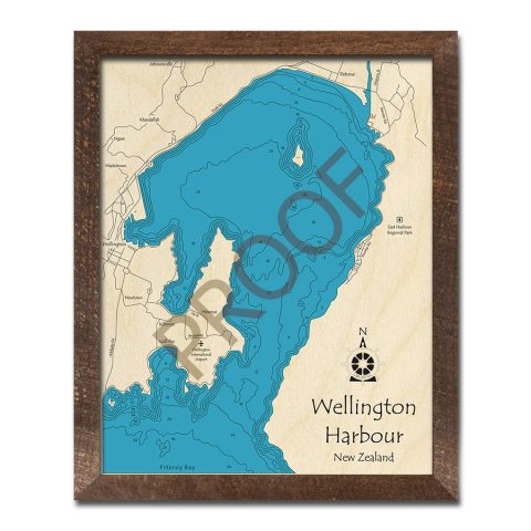 Wellington Harbour - New Zealand 3D Wood Map, Custom Nautical Map Art