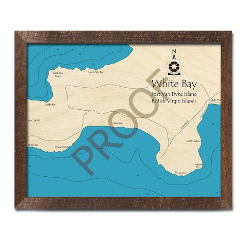 White Bay - Jost Van Dyke Island 3D Wood Map, Custom Nautical Map Art