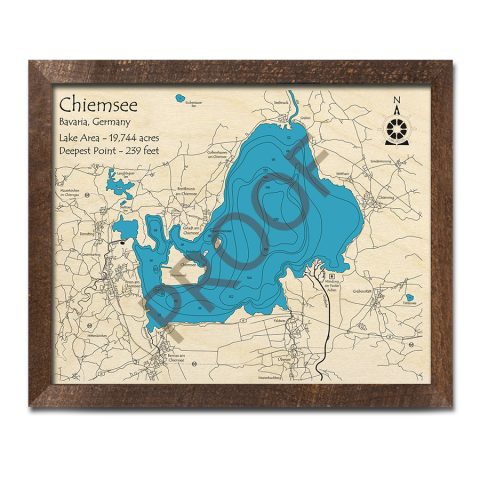 3D Chiemsee - Germany Wood Map, Custom Map Art