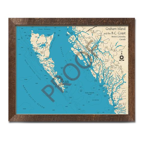 Graham Island - British Columbia Coast 3D Wood Map, Nautical Map Art
