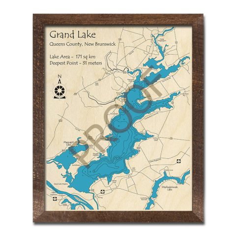 Grand Lake - New Brunswick 3D Wood Map, Custom Nautical Map Art