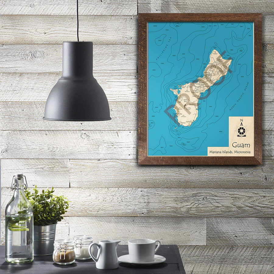 Guam - Micronesia 3D Wood Map, Nautical Map Art