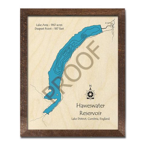 Haweswater Reservoir - England 3D Wood Map, Custom Nautical Map Art