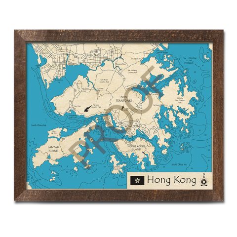 Hong Kong 3D Wood Map, Custom Nautical Map Art