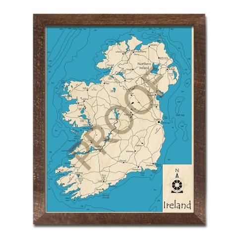 Ireland 3D Wood Map, Custom Nautical Map Art
