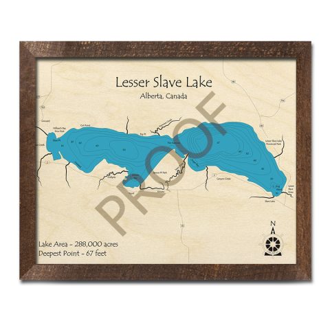 Lesser Slave Lake - Canada 3D Wood Map, Custom Nautical Map Art