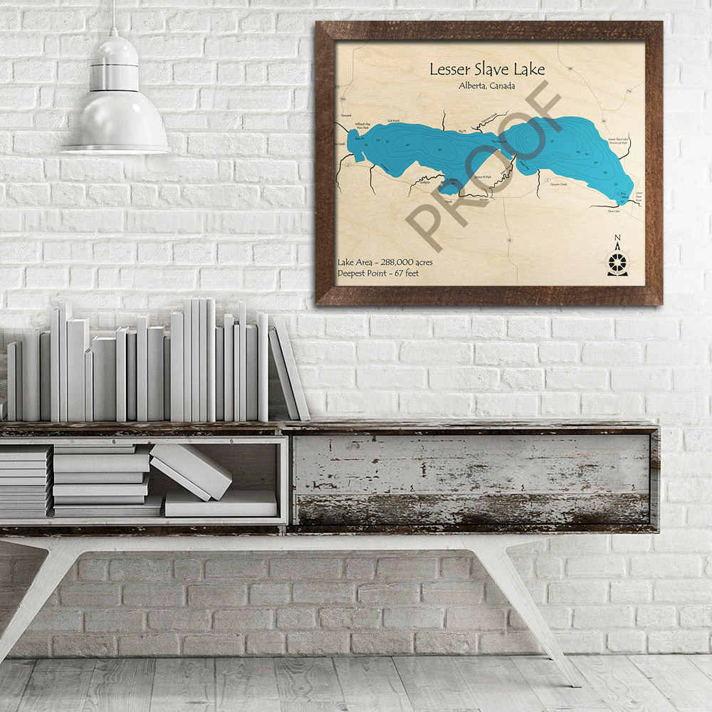 Lesser Slave Lake - Canada 3D Wood Map, Custom Nautical Map Art
