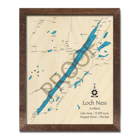 Loch Ness - Scotland 3D Wood Map, Custom Nautical Map Art