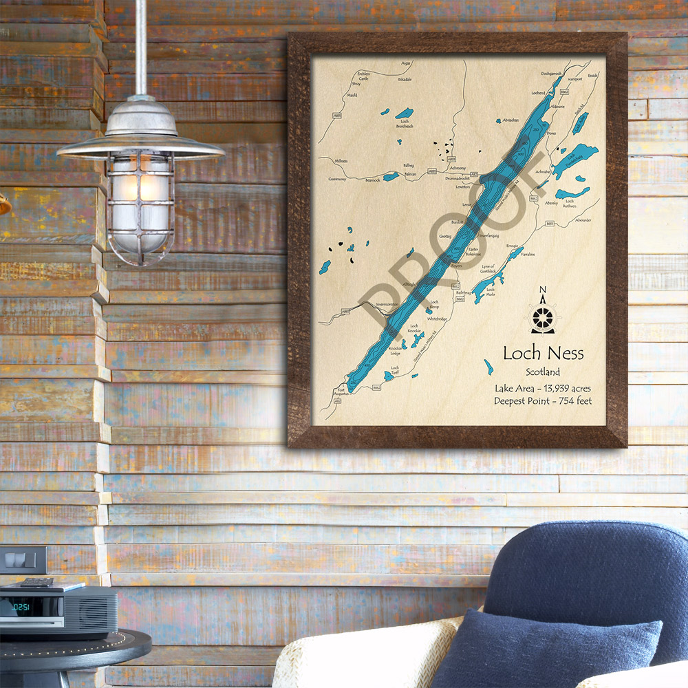 Loch Ness - Scotland 3D Wood Map, Custom Nautical Map Art