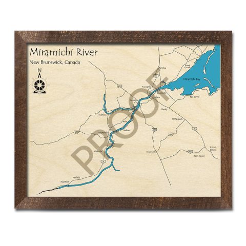 Miramichi River - Canada 3D Wood Map, Custom Nautical Map Art