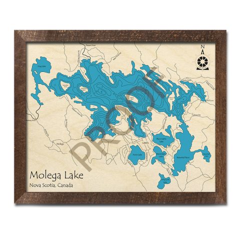 Molega Lake - Canada 3D Wood Map, Custom Nautical Map Art