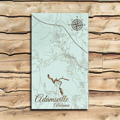 Adamsville, AL Wooden Street Map | Burnt Laser-Cut Wall Art