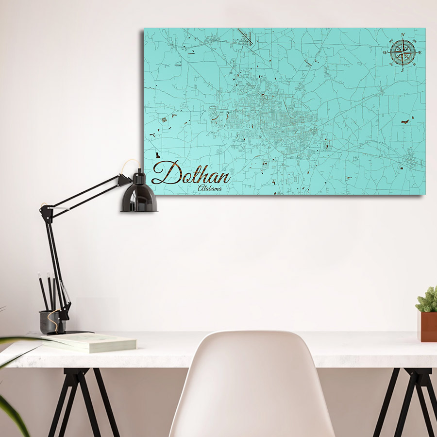 Dothan, AL Wooden Street Map | Burnt Laser-Cut Wall Art