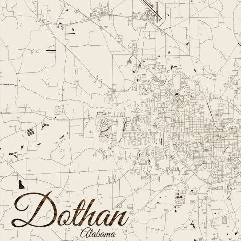 Dothan, AL Wooden Street Map | Burnt Laser-Cut Wall Art
