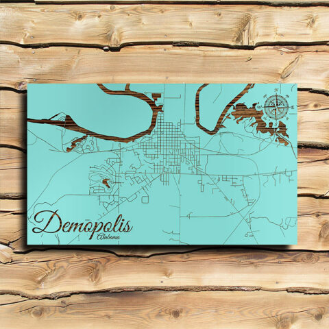 Demopolis, AL Wooden Street Map | Burnt Laser-Cut Wall Art